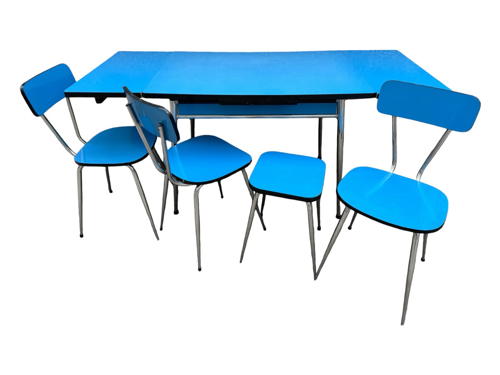 Blue Formica Table & Chairs from Jafae, 1960s, Set of 5 for sale at Pamono