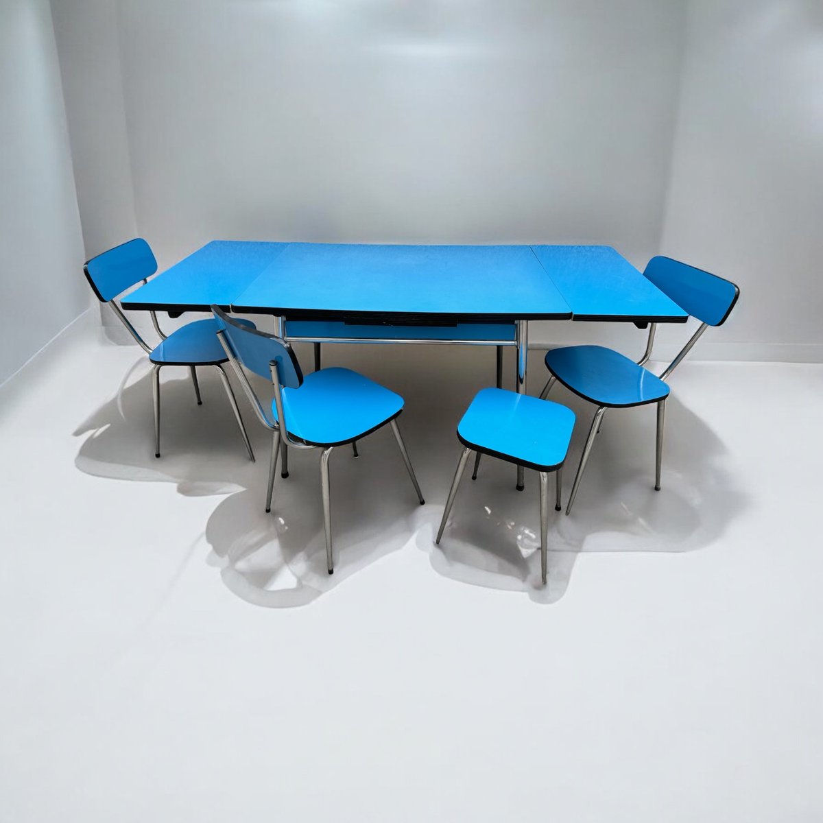 Blue Formica Table & Chairs from Jafae, 1960s, Set of 5 for sale at Pamono
