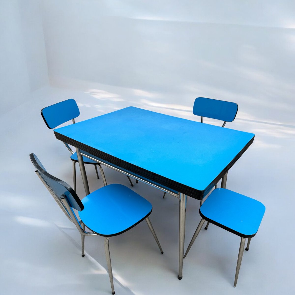 Blue Formica Table & Chairs from Jafae, 1960s, Set of 5 for sale at Pamono