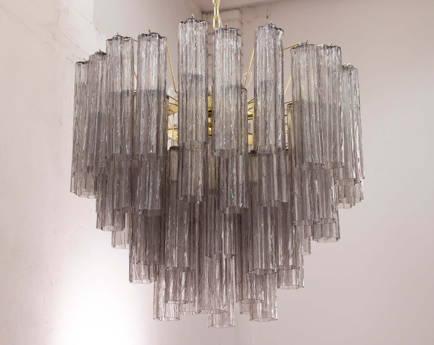 Murano Gray Glass Tronchi Chandelier, 1990s for sale at Pamono