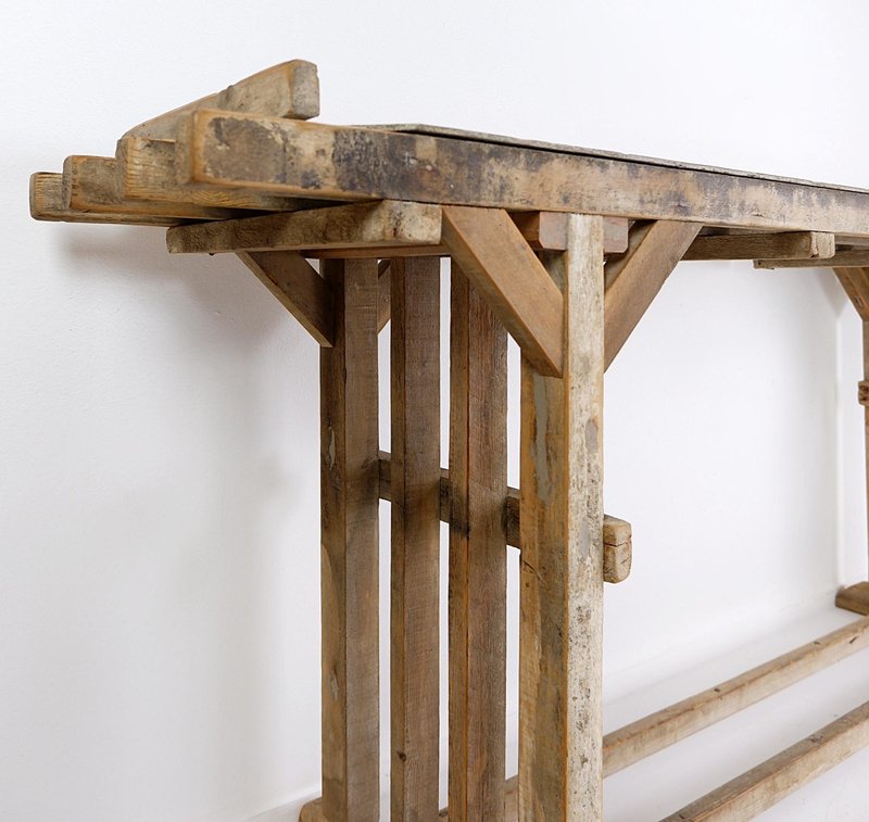 Large Brutalist Console Table with Patina Wood for sale at Pamono