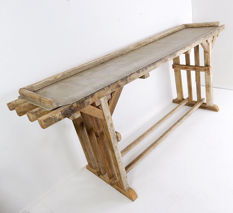 Large Brutalist Console Table with Patina Wood for sale at Pamono