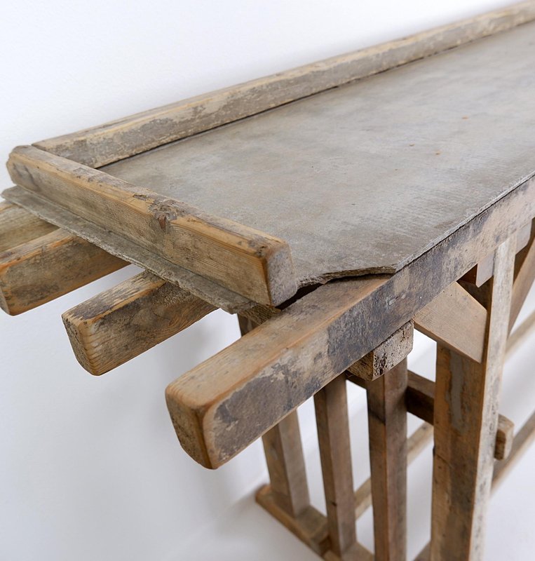 Large Brutalist Console Table with Patina Wood for sale at Pamono