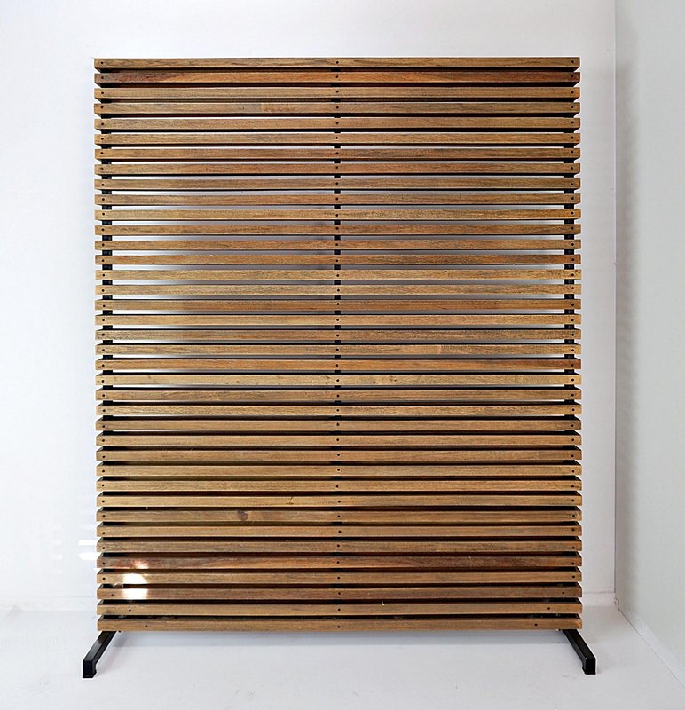Slatted Wood Panel Room Divider or Slatted Coat Rack for sale at Pamono