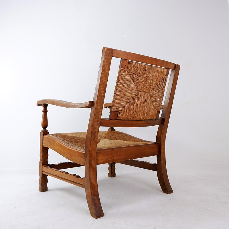 Mid-Century French Rush Armchair, 1950s for sale at Pamono