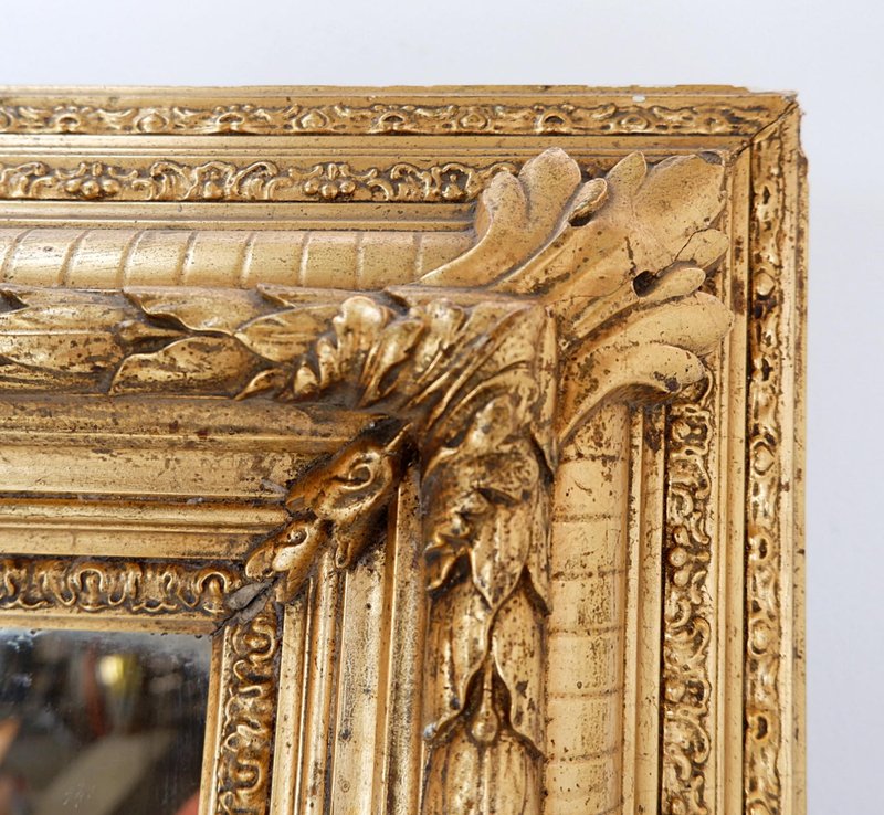 Large Gilded Wood and Stucco Mirror with Foliage for sale at Pamono