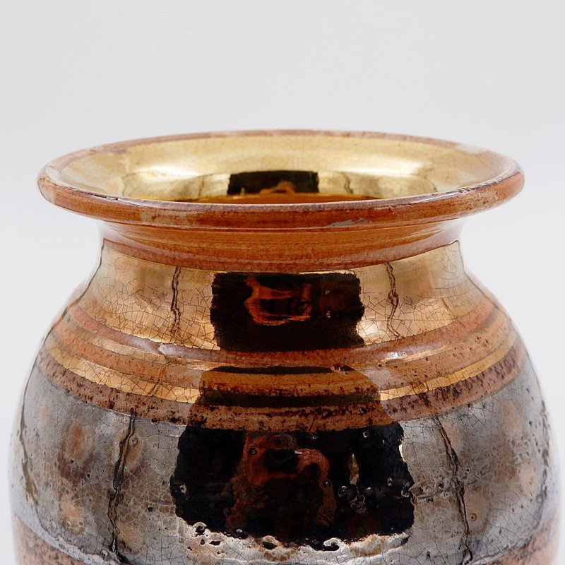 Shiny Ceramic Vase in Gold Glaze Colors by Georges Pelletier Vallauris ...