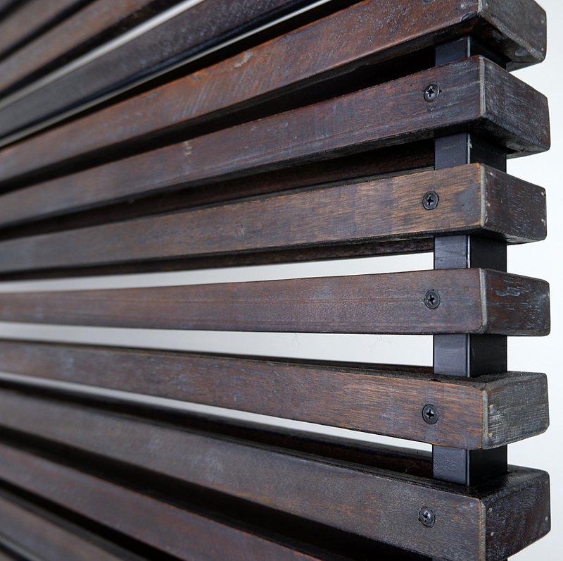 Slatted Wood Panel Room Divider with 10 Mobile Hooks for sale at Pamono