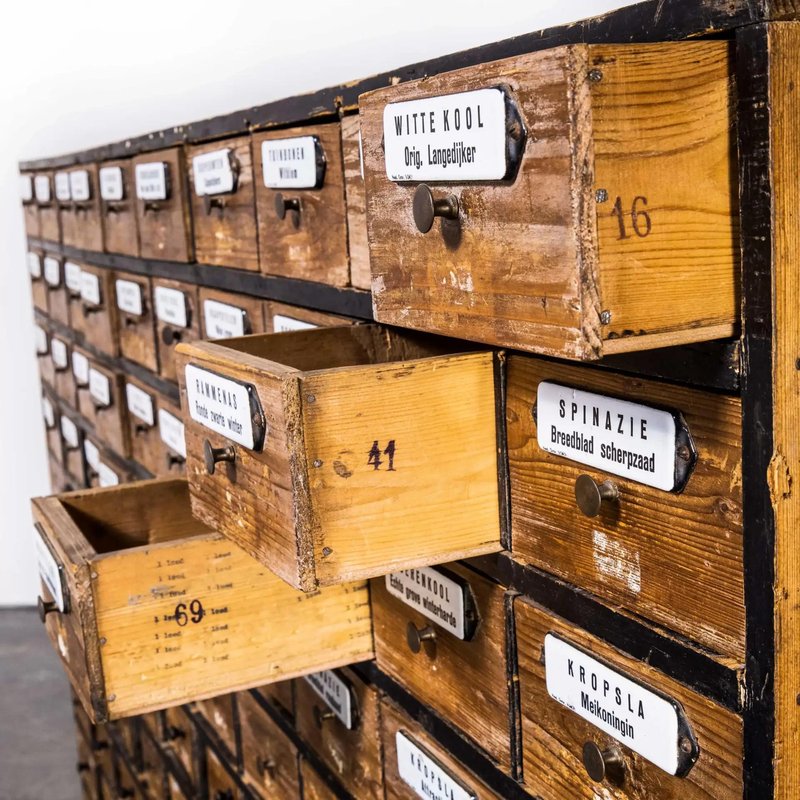 Large Vintage Dutch Seed Bank of Drawers, 1950s for sale at Pamono
