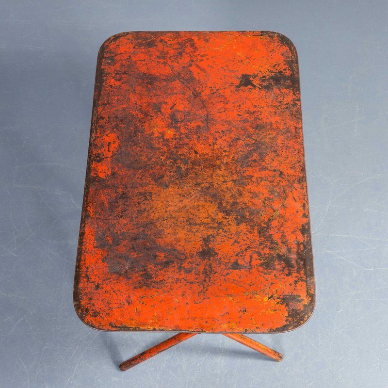 Heavy Duty Folding Red Metal Dining Table, 1970s for sale at Pamono