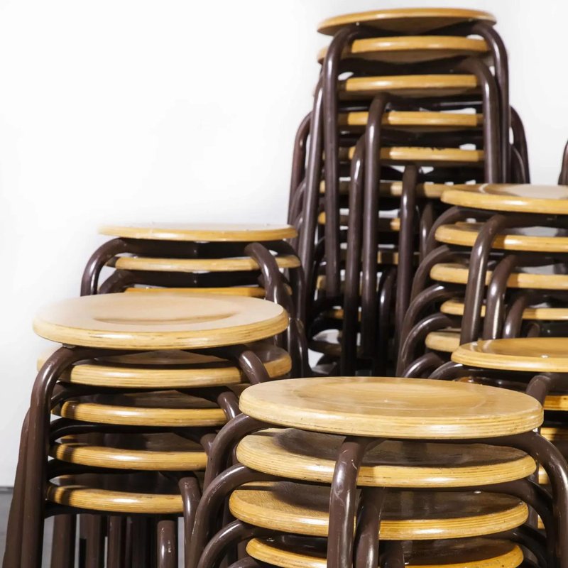 French Brown Stacking School Stool, 1960s for sale at Pamono