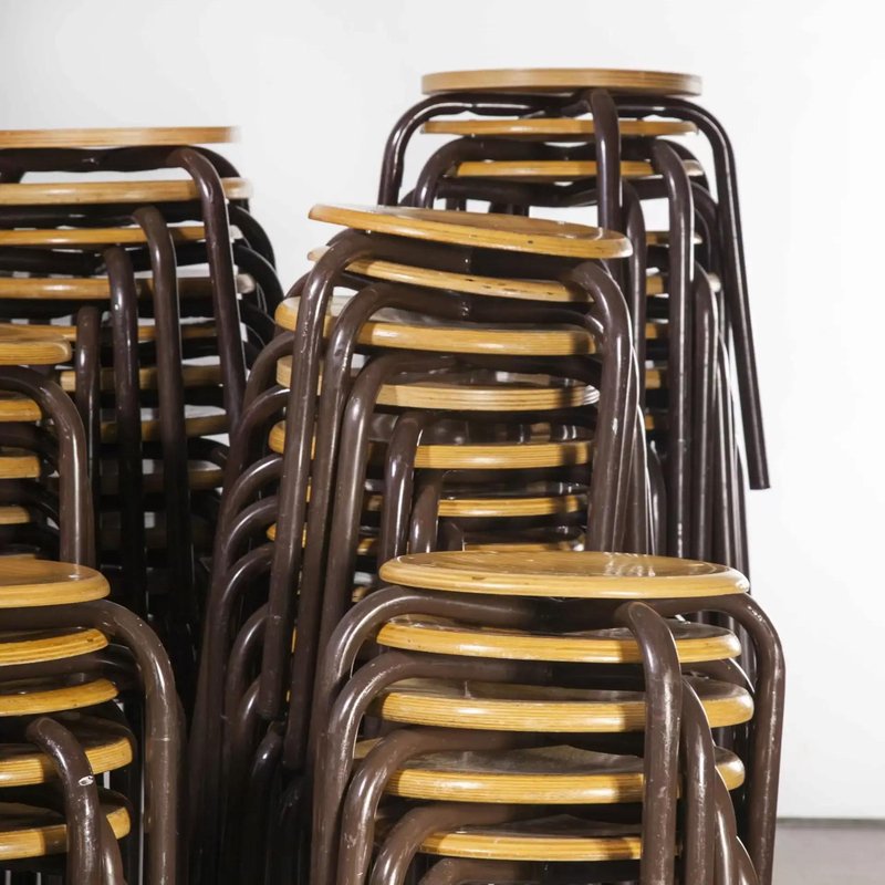 French Brown Stacking School Stool, 1960s for sale at Pamono