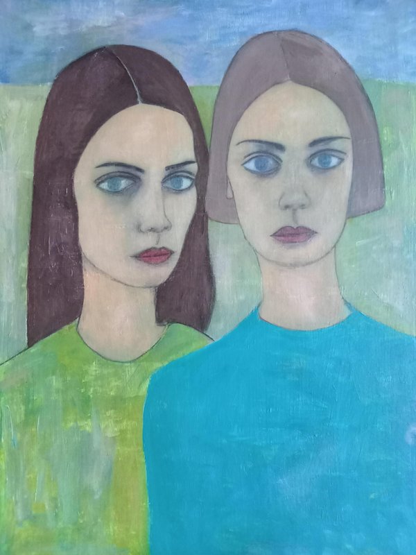 Christopher Barrow, Anastasia and Janine, Oil, Framed for sale at Pamono