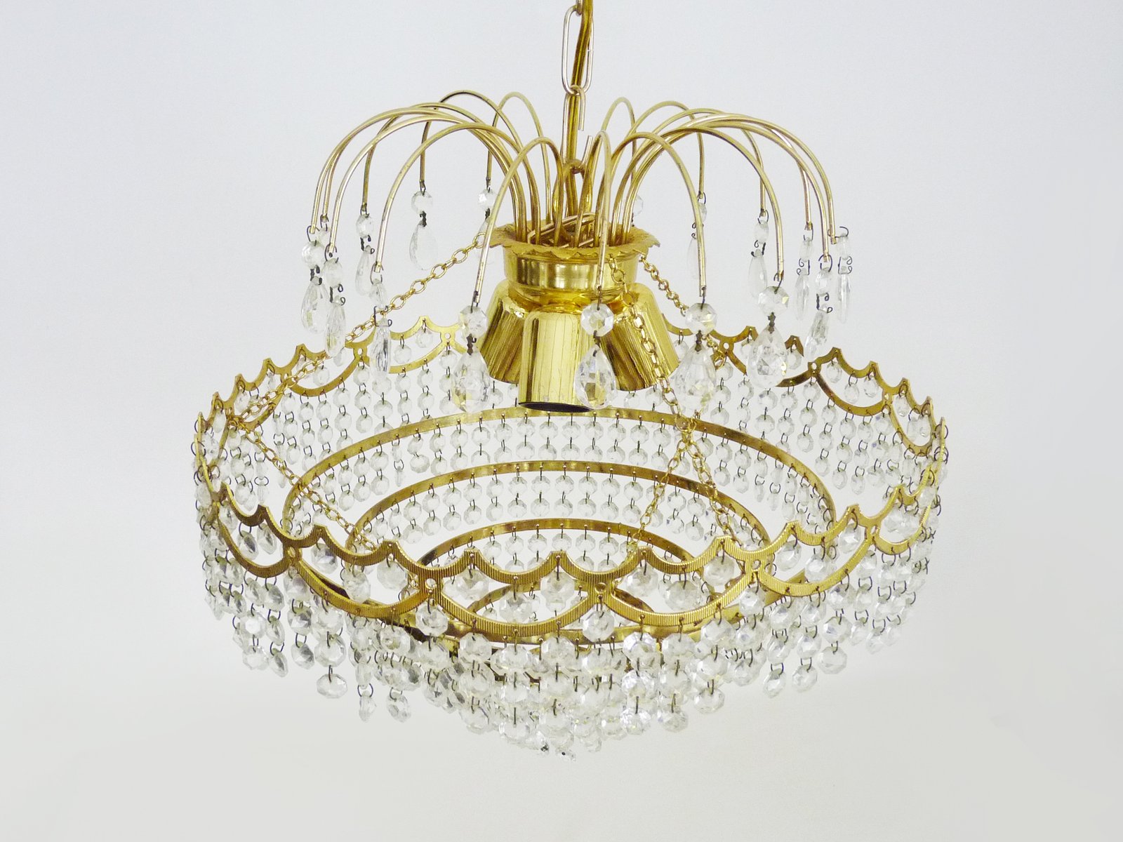 Chandelier in Brass Crown Ceiling Light, 6 Floors, 3 Lights, 1980s for ...