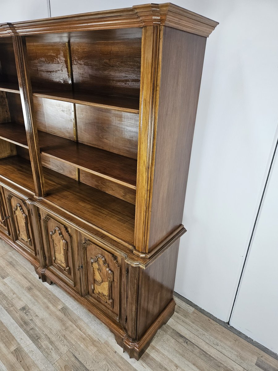 Double Body Bookcase in Walnut and Walnut Root with Shelves and Worked ...