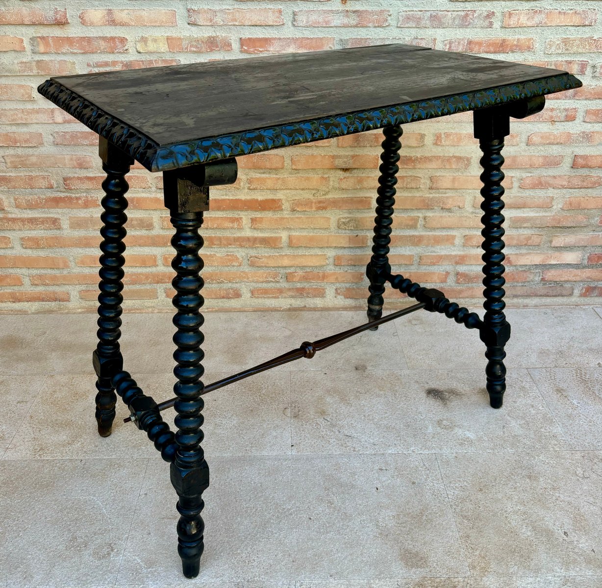 Early 20th Century Spanish Side Table with Turned Legs and Iron ...