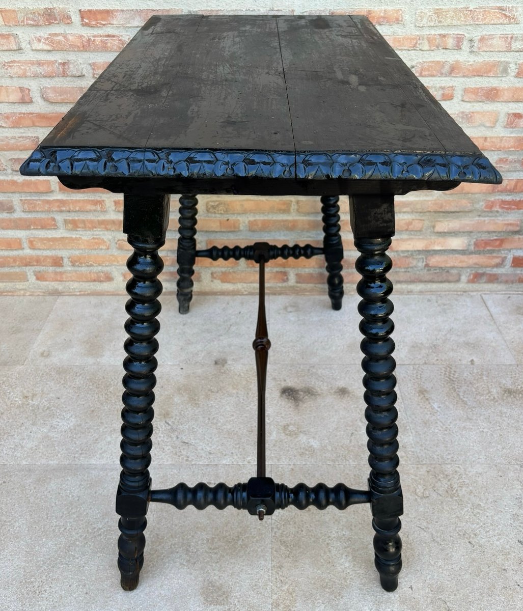Early 20th Century Spanish Side Table with Turned Legs and Iron ...