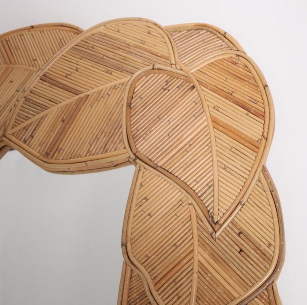 Large Rattan leaves Mirror, 1990s for sale at Pamono