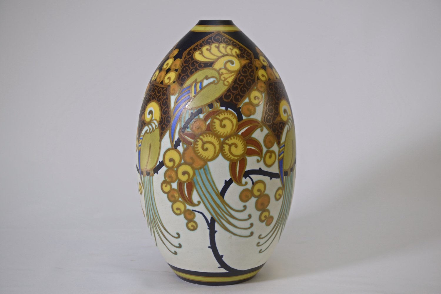 Art Deco Ceramic Porcelain Vase Birds of Paradise by Jan Wind, 1920s ...