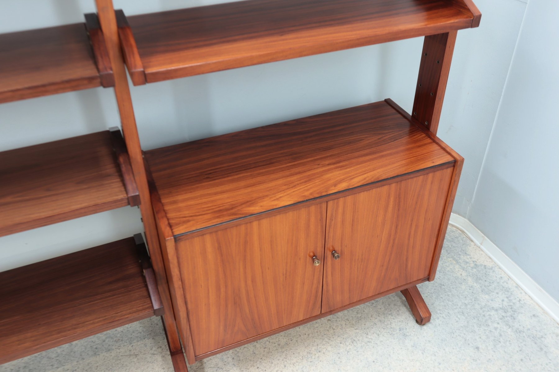Mid-Century Teak Bookcase with Folding Desk, 1950s for sale at Pamono
