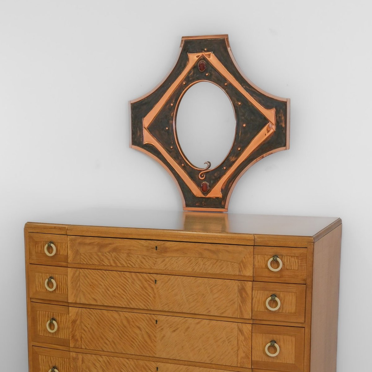 Sussex Gilt Copper Stylized Mirror Inset with Stone Cabochon by Sam ...