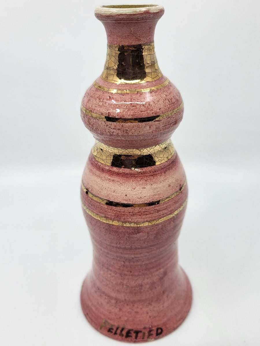 French Riviera Vase in Pink Ceramic Gilded with Fine Gold by Georges Pelletier, 1970 for sale at ...