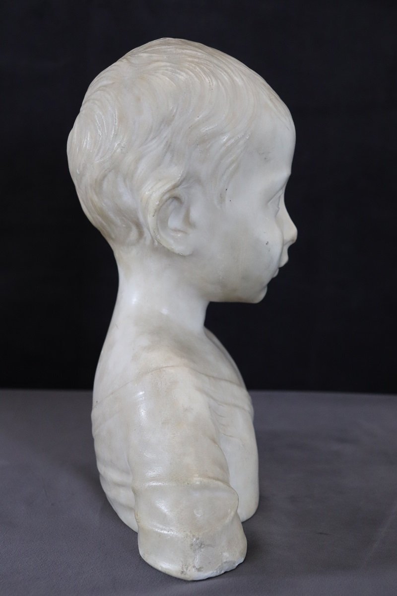 Early 20th Century Bust of a Child Sculpture in White Carrara Marble ...