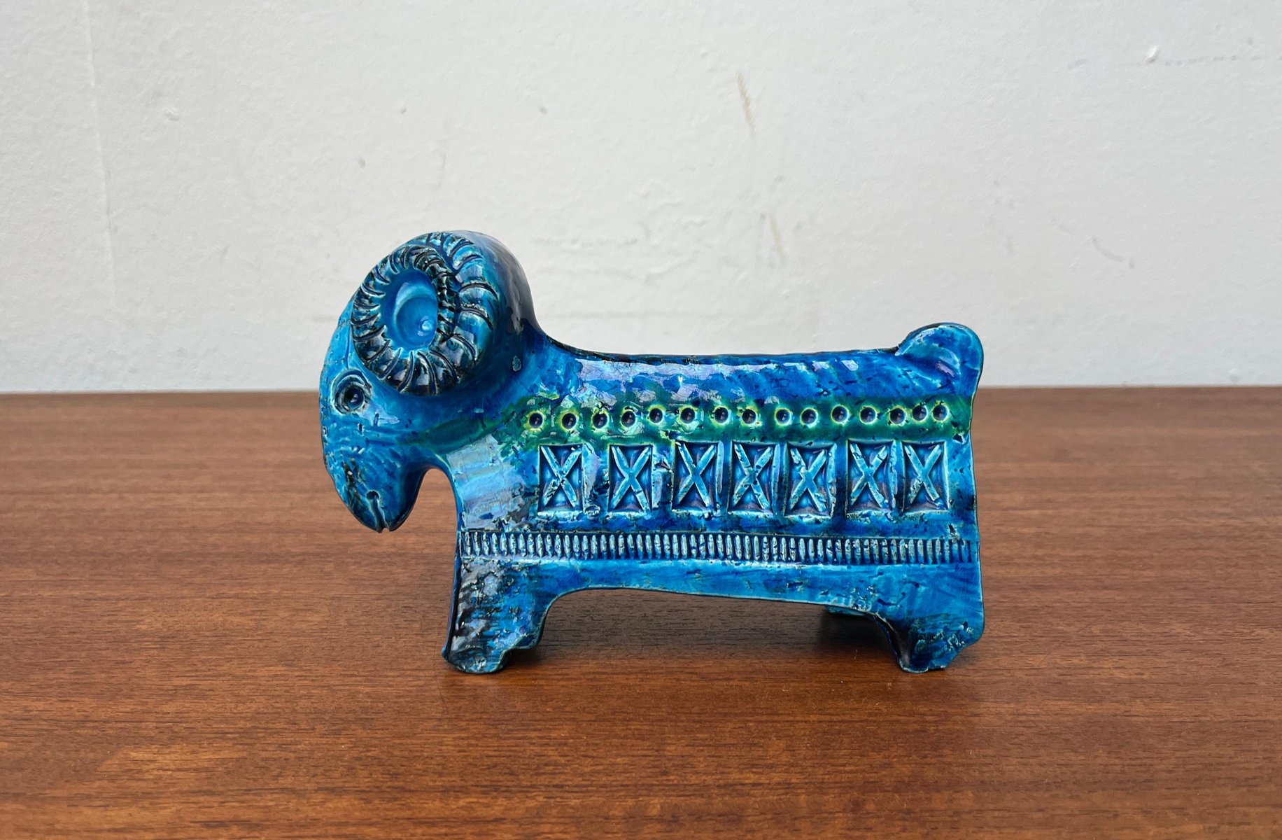 Mid-Century Italian Rimini Blu Pottery Ram Figurine attributed to Aldo ...