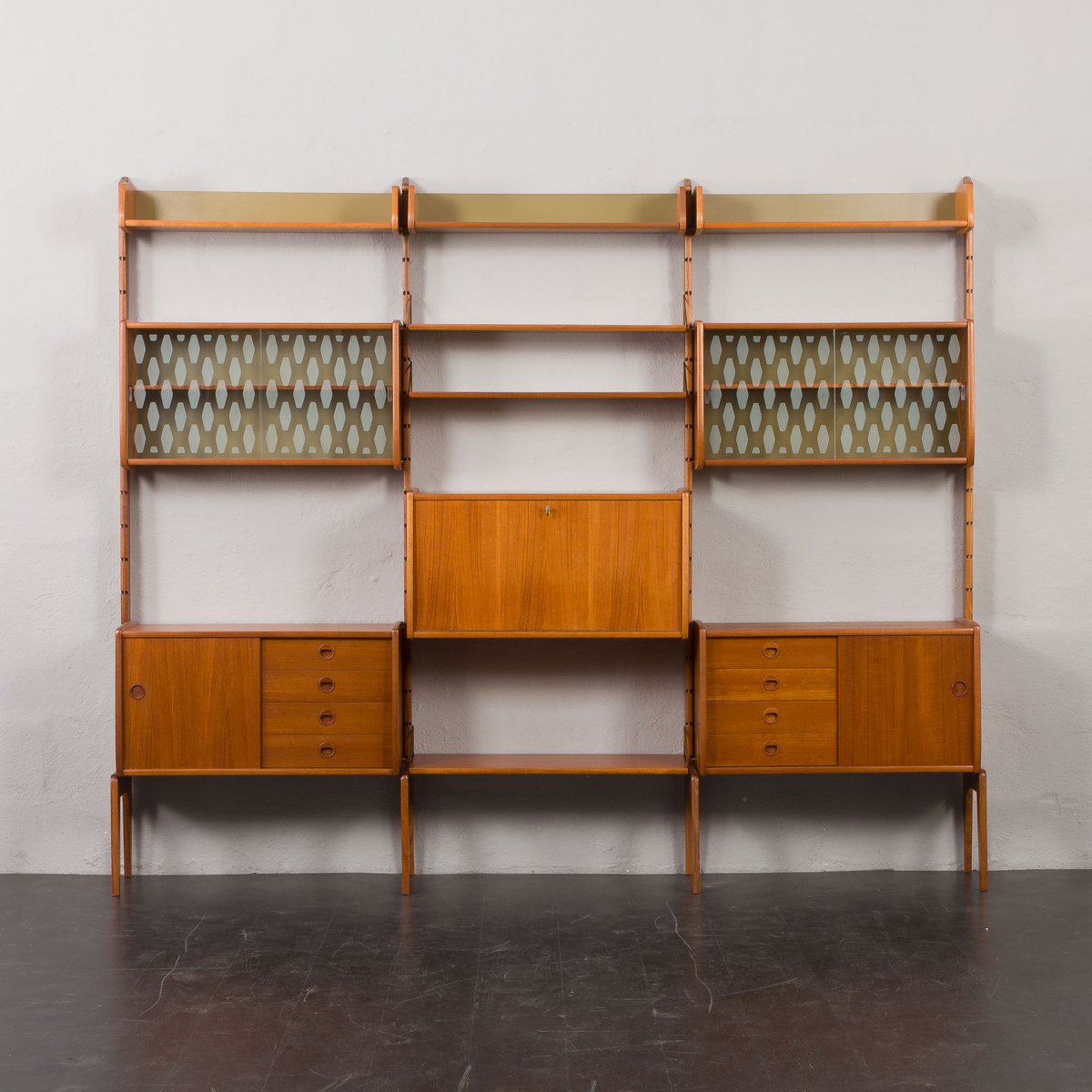 Three-Bay Free-Standing Teak Wall Unit by John Texmon, 1960s for sale ...