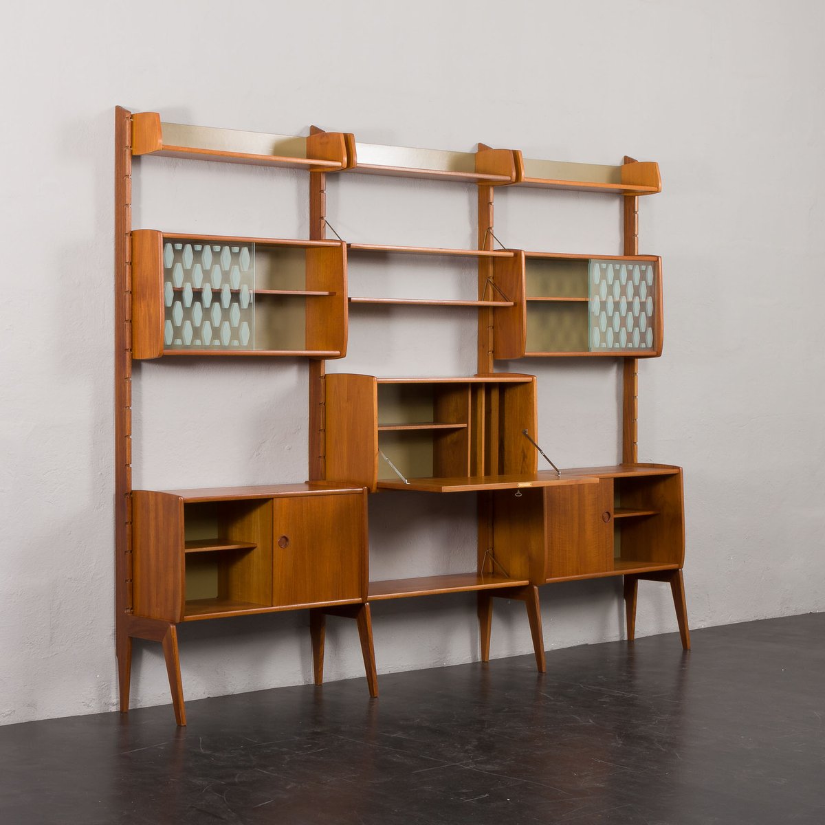 Three-Bay Free-Standing Teak Wall Unit by John Texmon, 1960s for sale ...