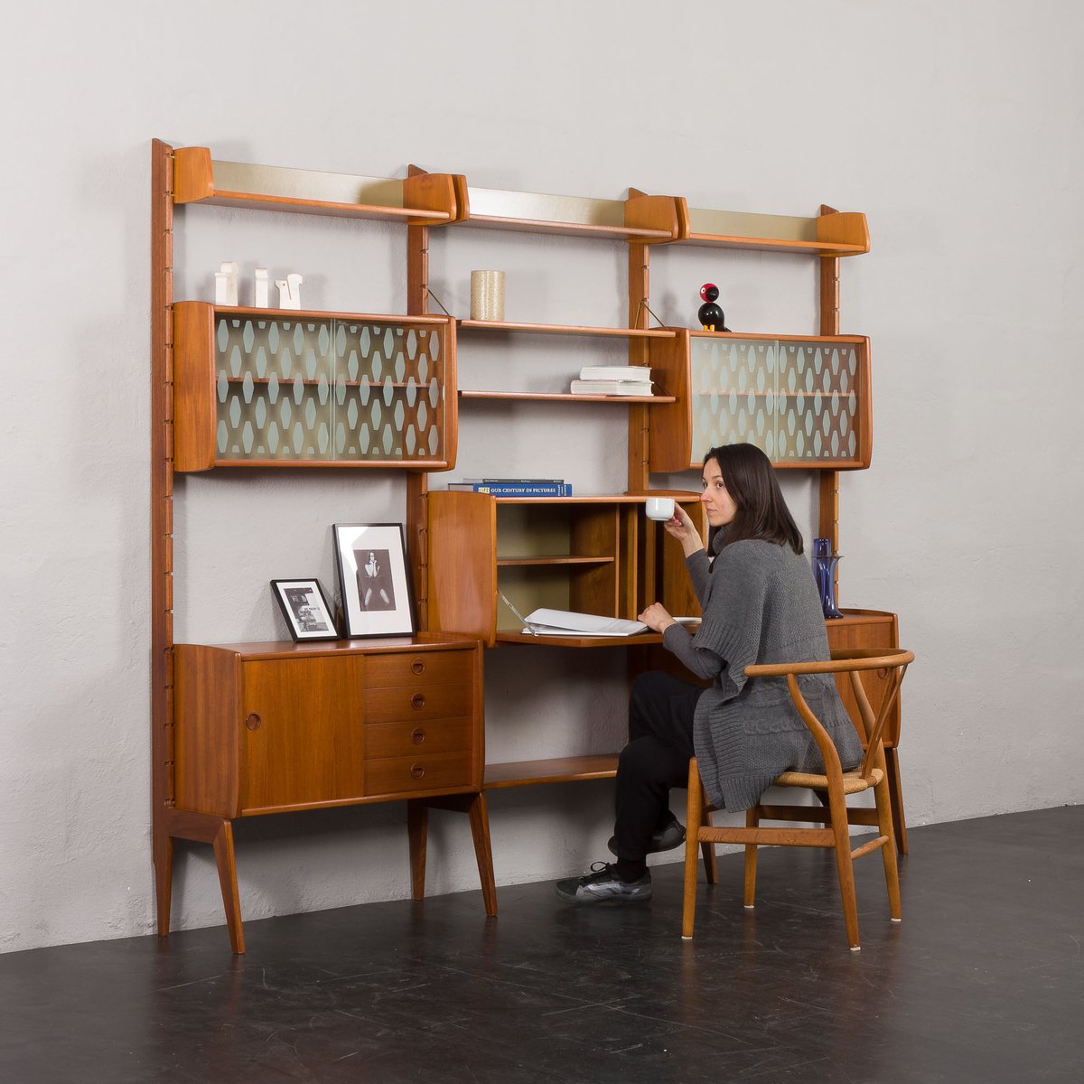 Three-Bay Free-Standing Teak Wall Unit by John Texmon, 1960s for sale ...