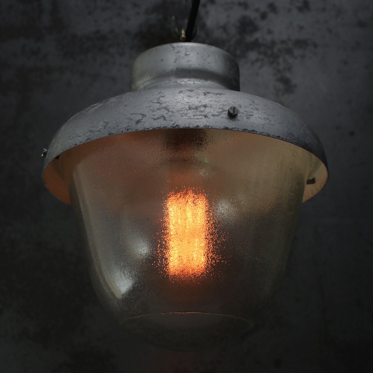 Vintage Industrial Grey Metal & Frosted Glass Pendant Lamp for sale at ...