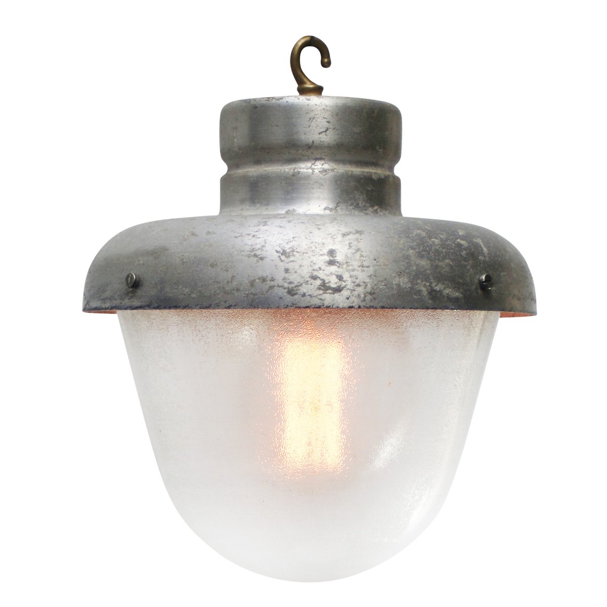 Vintage Industrial Grey Metal & Frosted Glass Pendant Lamp for sale at ...