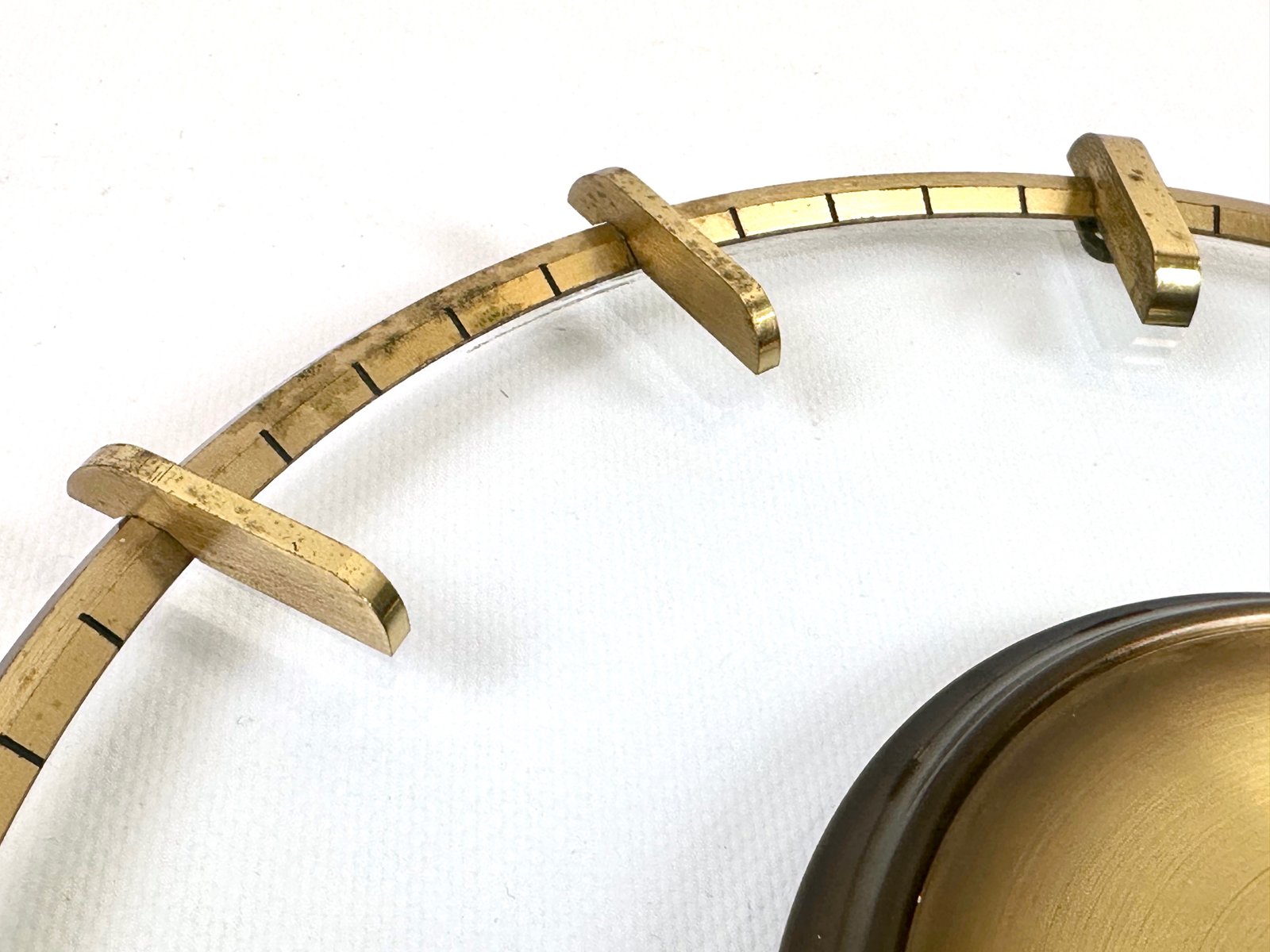 Vintage Glass & Brass Wall Clock from Diehl, 1950s for sale at Pamono