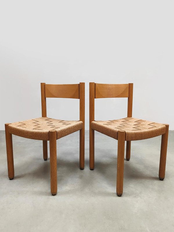 Vintage Oak Woven Rope Chairs by Robert & Trix Haussmann for Dietiker ...