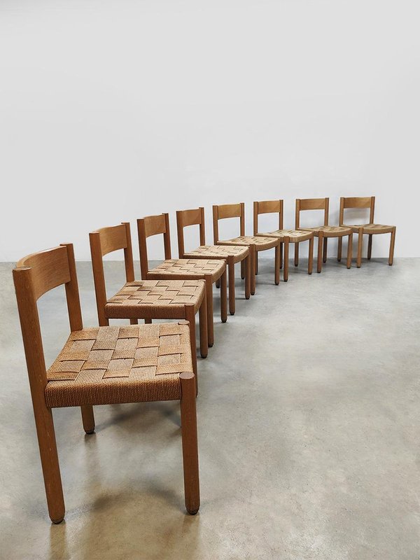 Vintage Oak Woven Rope Chairs by Robert & Trix Haussmann for Dietiker ...