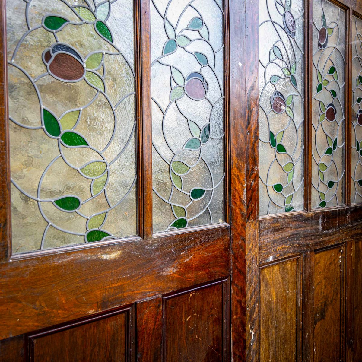 Double Doors with Stained Glass Windows, Early 20th Century, Set of 2 ...