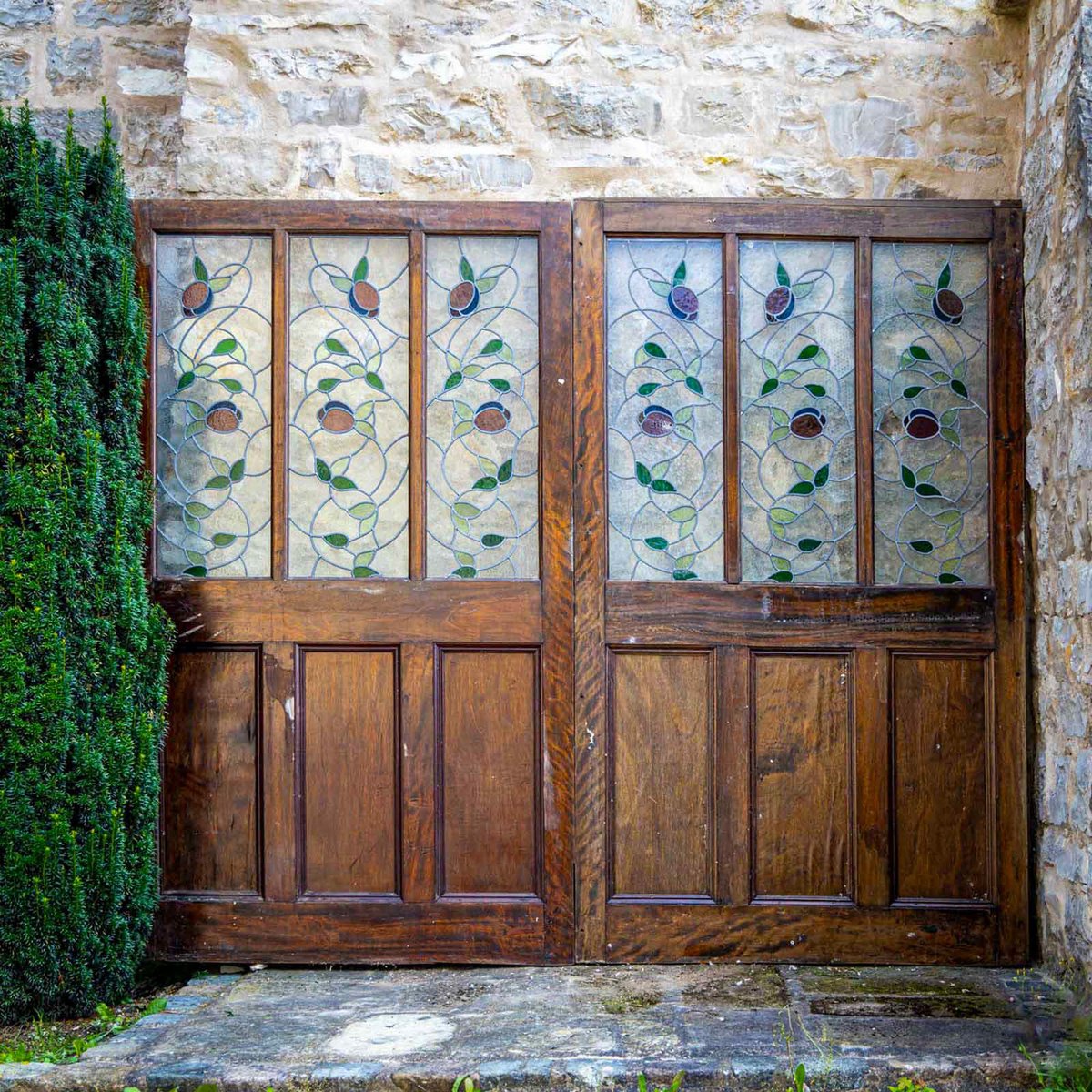Double Doors with Stained Glass Windows, Early 20th Century, Set of 2 ...