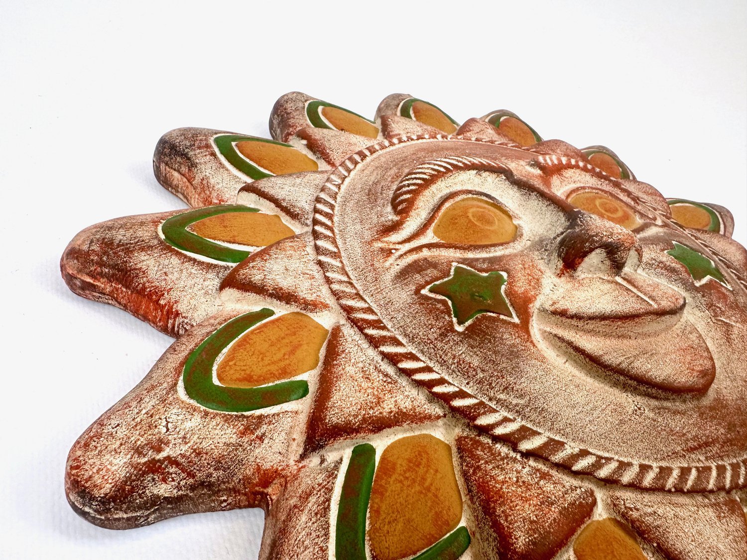 Vintage Ceramic Wall Sun Face Sculpture, 20th Century for sale at Pamono