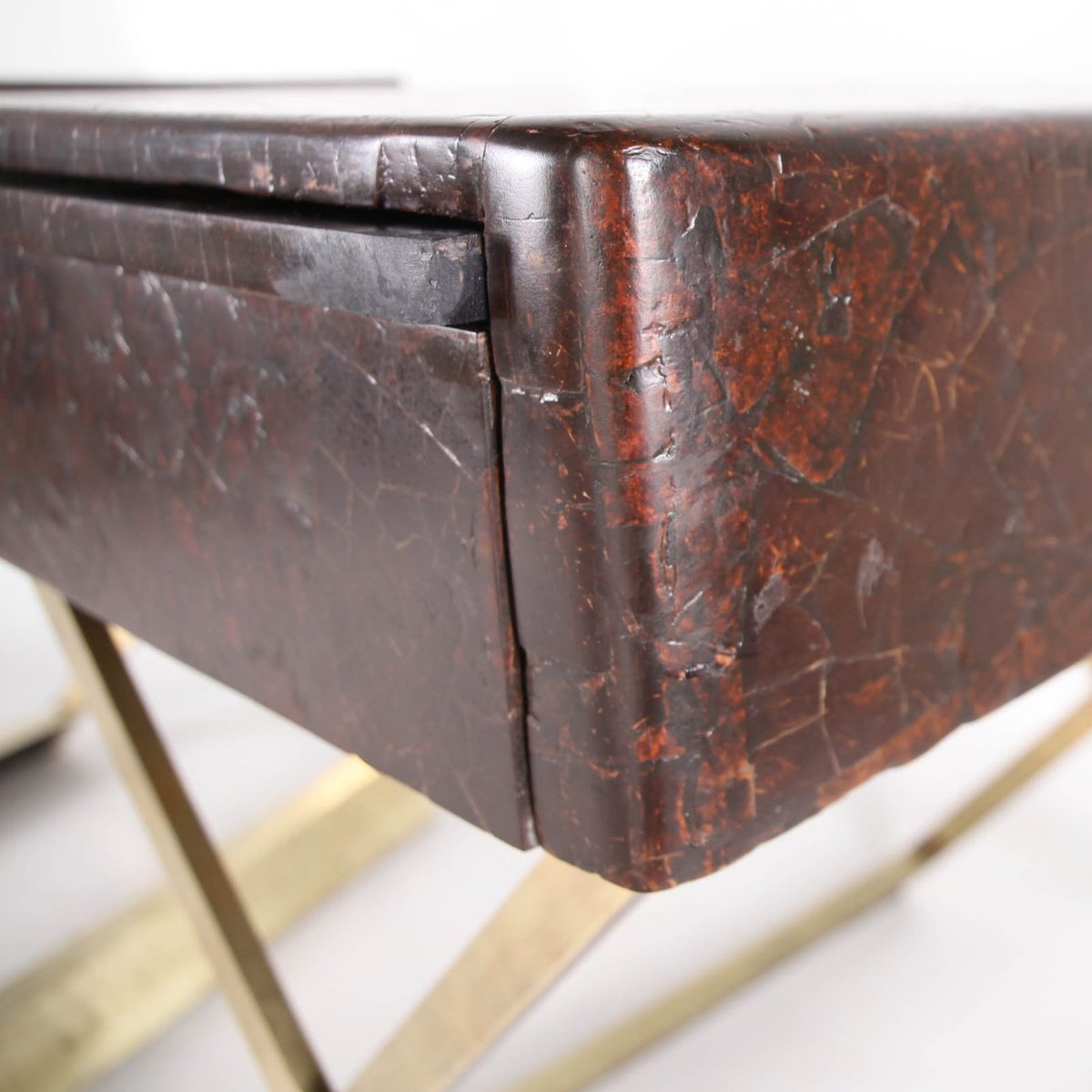 Vintage Side Tables in Brass and Coconut Fiber, Set of 2 for sale at Pamono