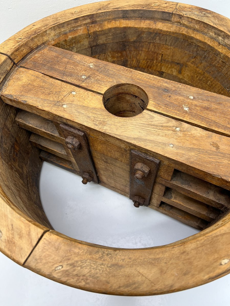 Large Antique Pulley Wheel Wood Split Belt Pulley, 1900s for sale at Pamono