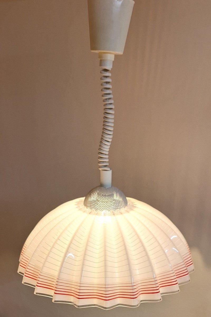 Vintage Height-Adjustable Ceiling Lamp with White Plastic Shade with ...