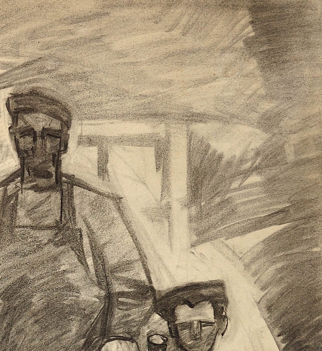 Soviet Ukrainian Artist, Three Generations of Metal Workers, Charcoal ...