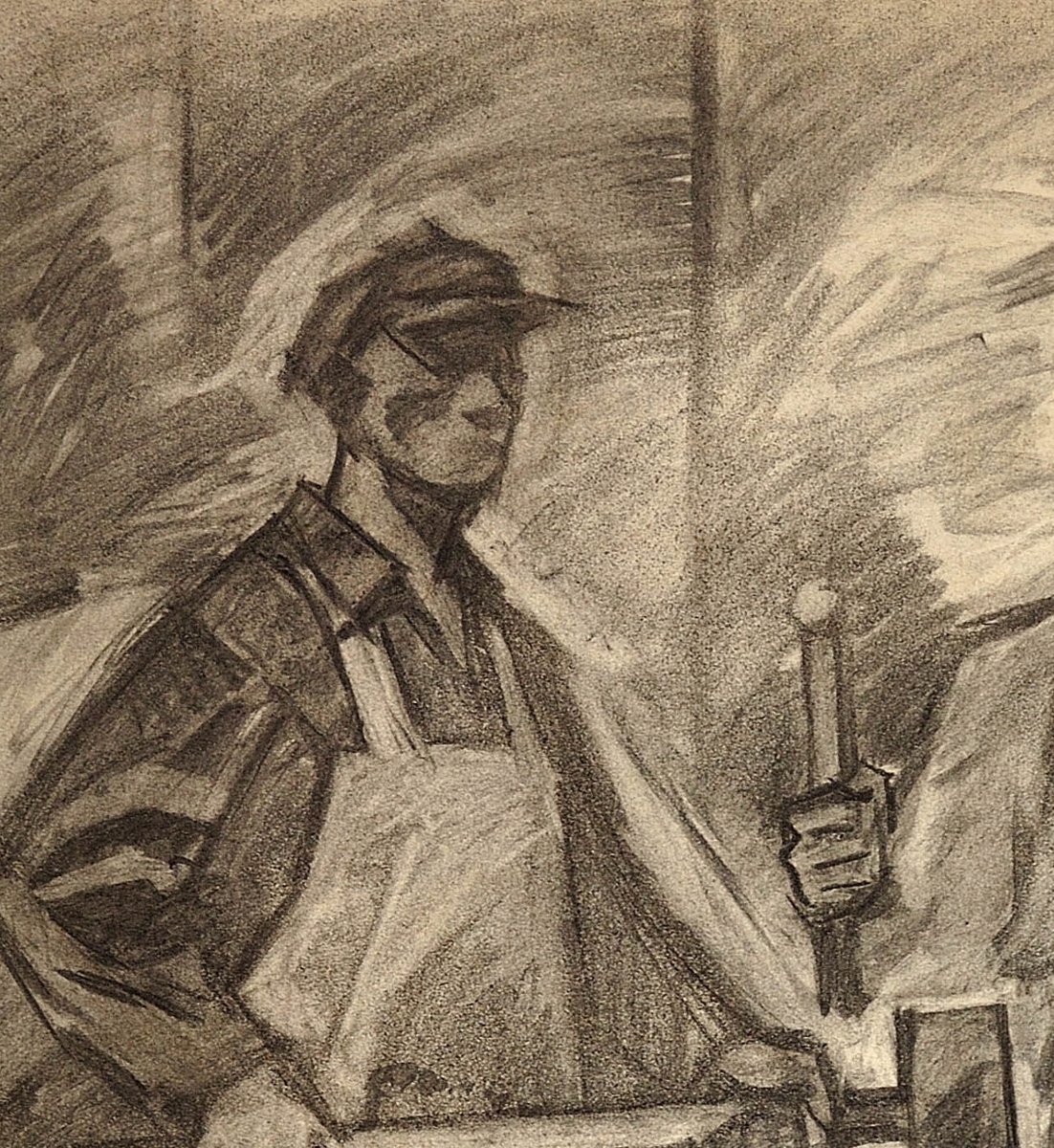 Soviet Ukrainian Artist, Three Generations of Metal Workers, Charcoal ...