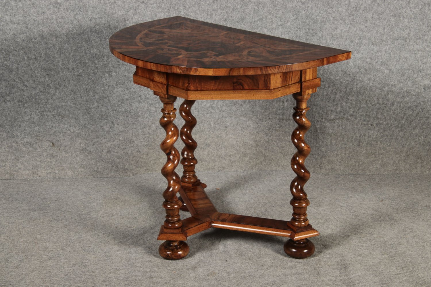 Table Console Demi-Lune Renaissance Antique avec Marqueteries en Noyer ...