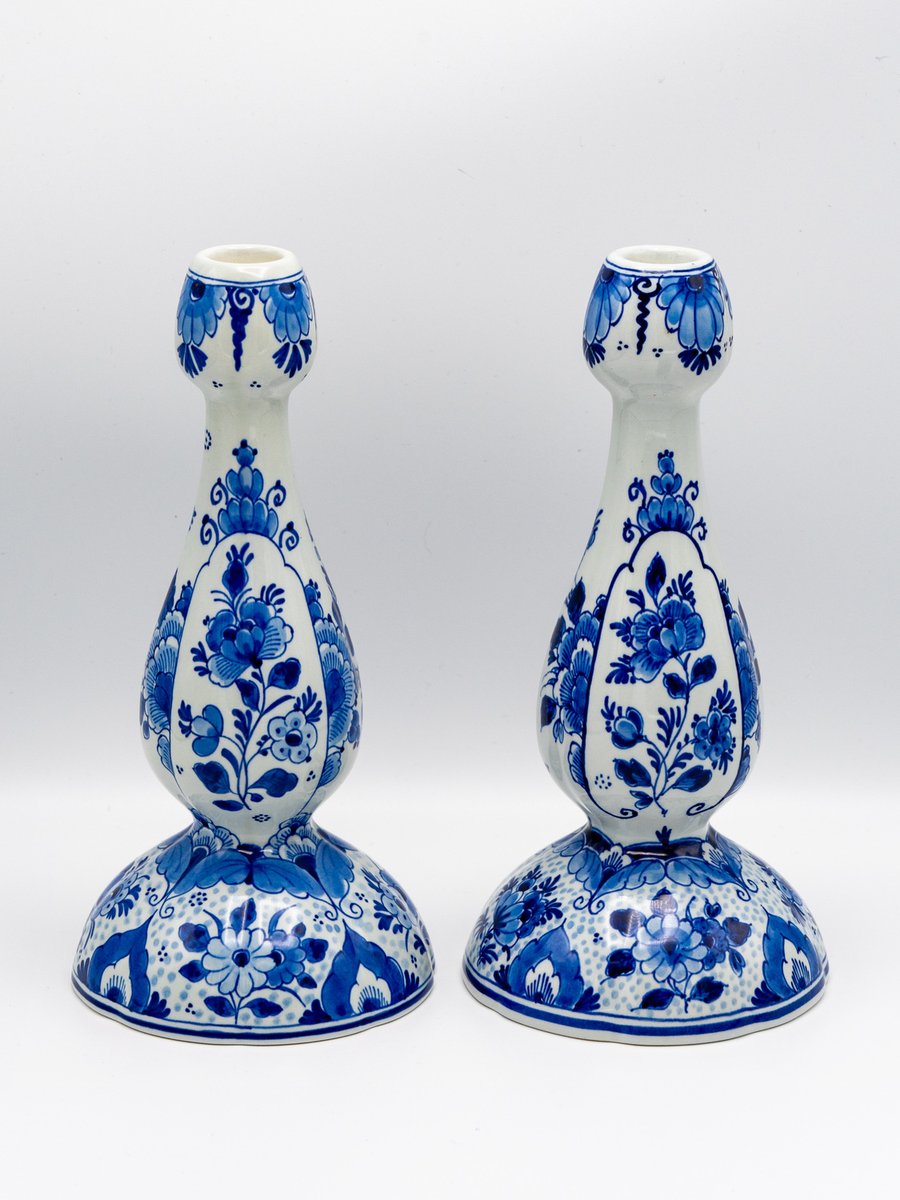 Royal Delft Blue Tulip-Shaped Candlesticks, 1992, Set of 2 for sale at ...