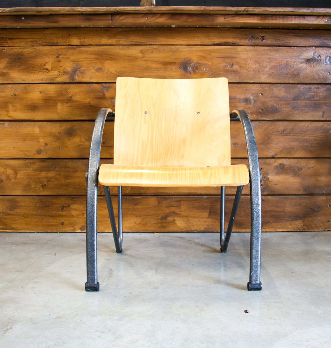 Vintage Armchair in Metal and Wood, 1980s for sale at Pamono