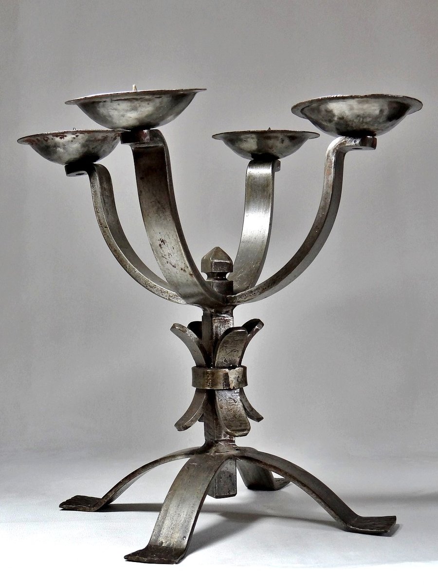 Solid Brutalist Wrought Iron Candlesticks with 4 Lights, Set of 2 for ...