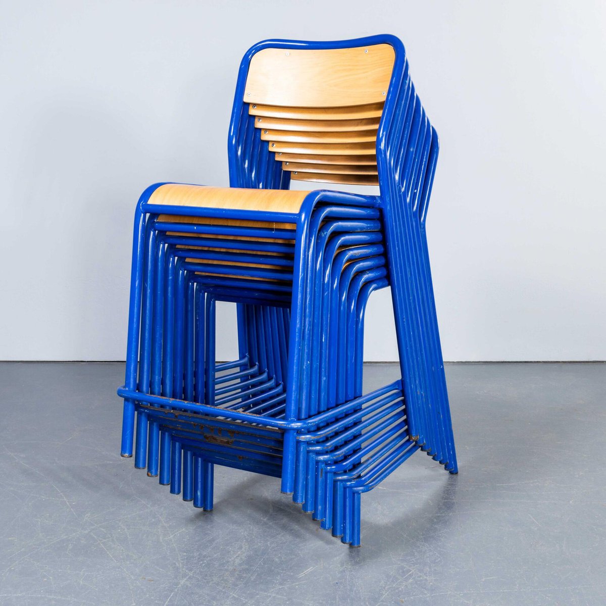 French Stacking D Back High Bar Chair in Blue from Mullca, 1970s, Set ...