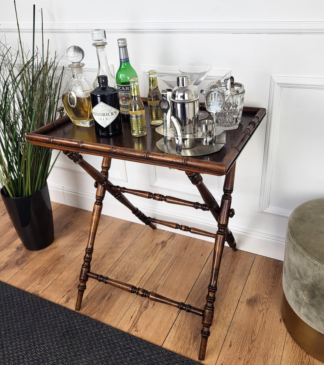 Italian Wooden Brass Folding Serving Table Butlers Tray Stand, 1970s ...